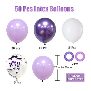 Purple Balloons Metallic Purple Balloon, 50 Pcs 12inch Lavender Purple Lilac Confetti Balloons Purple Metallic Balloons for Birthday Baby Shower Bridal Shower Wedding Party Decorations