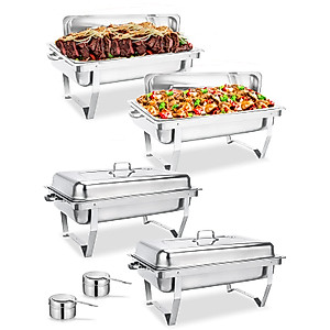Granvell Rectangular Chafing Dish Buffet Set, Catering Food Warmer for Parties, Wedding, Birthday, Christmas, Chafing Server Dish, 8QT Water Pan, 4 Pack