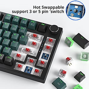 Fogruaden Wired 75% Percent Mechanical Keyboard Hot Swappable, Red Switch, RGB Backlit, 82 Keys TKL Mechanical Keyboard, NKRO Compact Gaming Keyboard, Volume Control Knob (Soundwave)