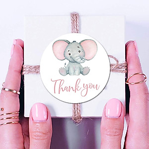 Pink Elephant Thank You Stickers, 40 2 Inch Girl Baby Shower Or Birthday Favor Labels