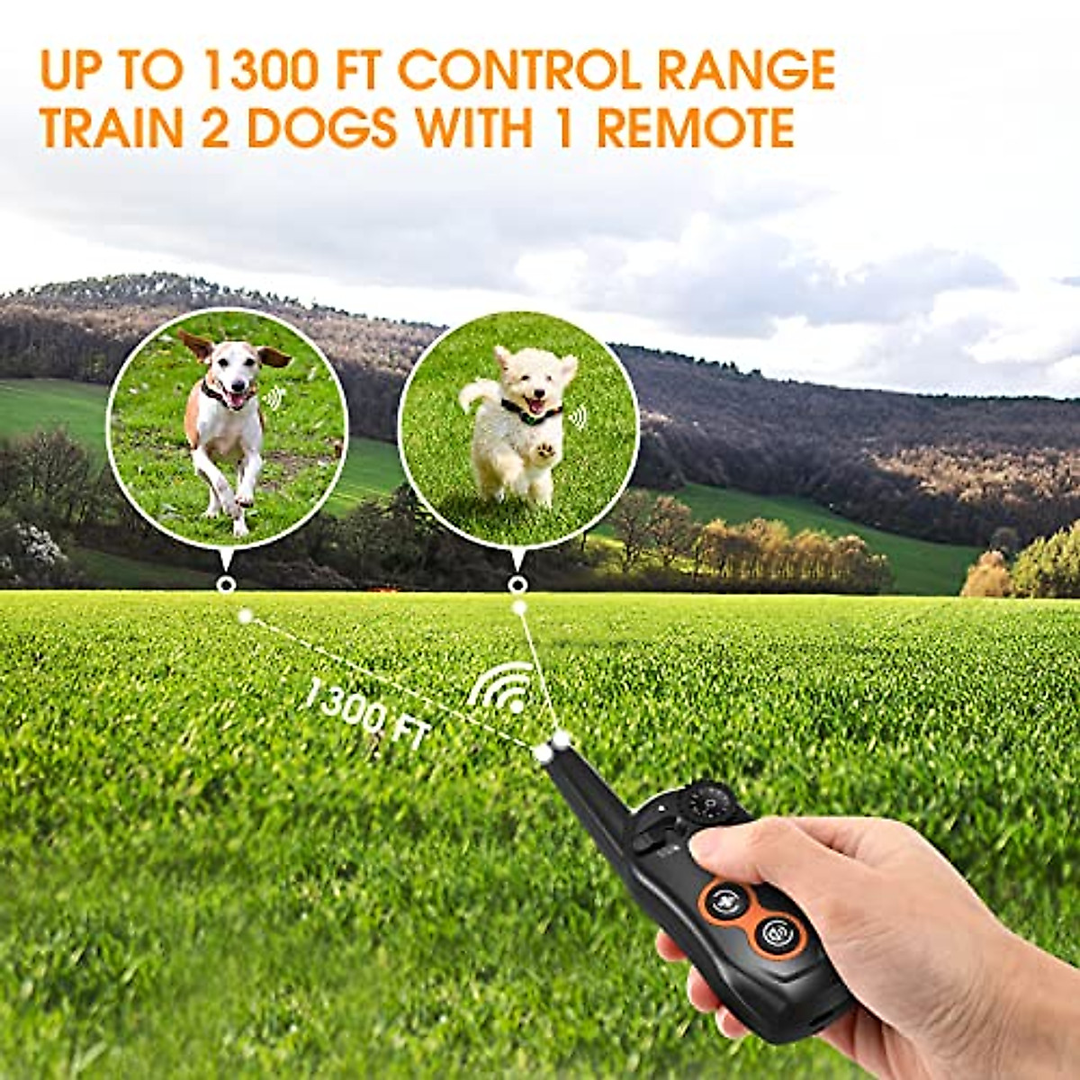 SDOFOS Dog Training Collar, Shock Collar for 2 Dogs with Remote Range 1300ft, 3 Training Modes, Beep, Vibration, Shock, IPX7 Waterproof Rechargeable Electric Shock Collar for Small Medium Large Dogs