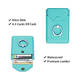 YUNCE Cell Phone Card Holder RFID Ring Stand Stick on Wallet Card Holder for Back of Phone for iPhone Android and All Smartphones Adhesive Credit Card Holder for Cell Phone-Green