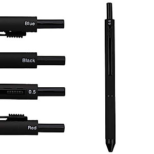 DUNBONG 4 in 1 Multicolor pen, Metal Cased Multifunction Pen, 0.5mm Mechanical Pencil, Red Ball Pen, Blue Ball Pen and Black Ball Pen, 1-Count (Black)