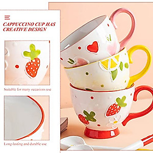 Luxshiny Soup Bowl Soup Bowl Soup Bowl 2pcs Ceramic Milk Mugs with Spoon Strawberry Breakfast Cup Mugs Coffee Cup Oatmeal Mugs For Latte Cappuccino Tea Cocoa Birthday Gifts Soup Mug Soup Mug Soup Mug