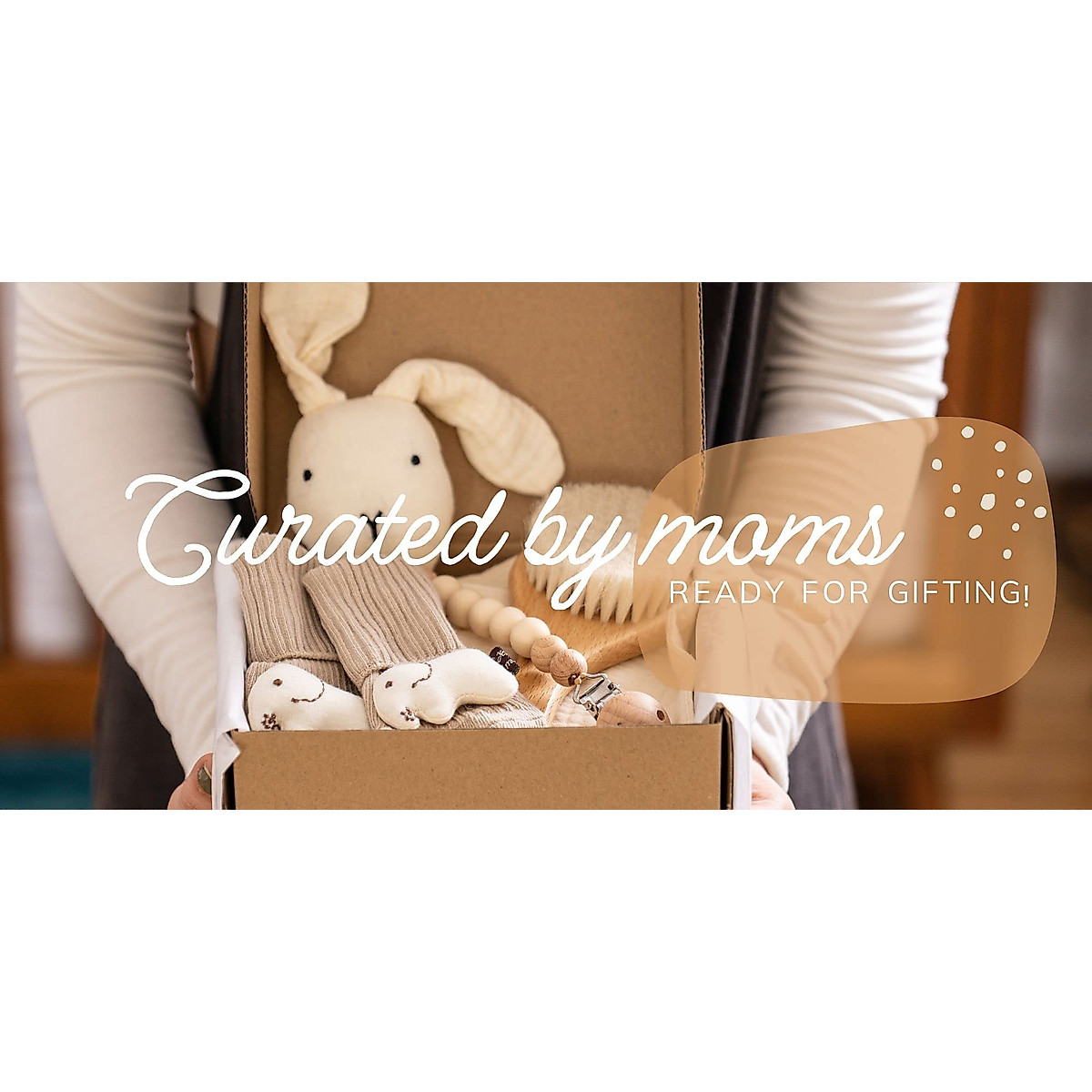 Baby Gift, Baby Baptism Gift, Newborn Baby Gift Set for Boy, Girl or Gender Neutral, Baby Shower with 4 PCS- Brush, Lovey Blanket, Baby Socks and Silicone Pacifier Clip