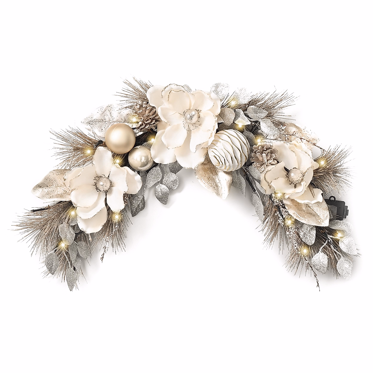 Valery Madelyn Pre-Lit Christmas Swag Outdoor, 24 Inch Mailbox Christmas Decorations Swag Teardrop for Front Door Stairs Railing Window Xmas Decor with 20 LED Lights Champagne Gold Ball Ornament