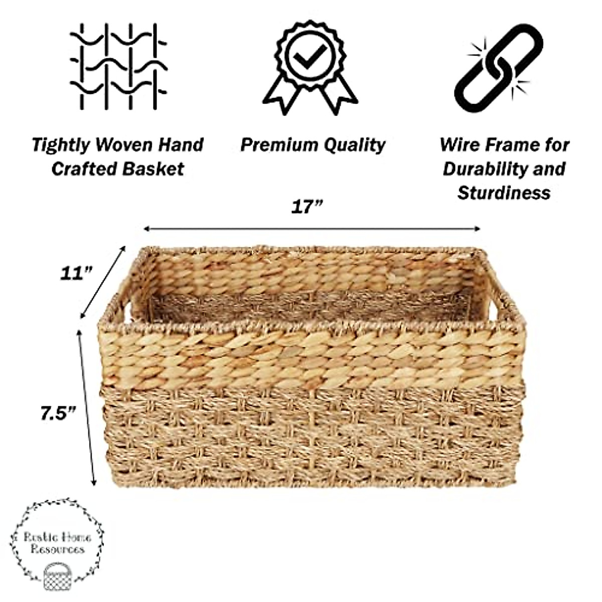 Large Wicker Storage Basket, Seagrass Basket, Water Hyacinth Storage Baskets for Organizing Bathroom, Bedroom, Living Room & Towels…