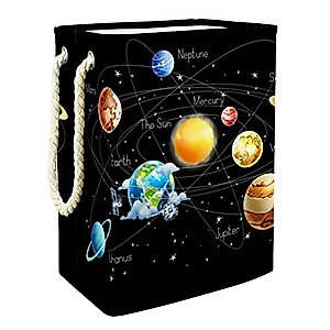 DEYYA Solar System Planet Laundry Baskets Hamper Tall Sturdy Foldable for Adult Kids Teen Boys Girls in Bedrooms Bathroom 19.3x11.8x15.9 in/49x30x40.5 cm