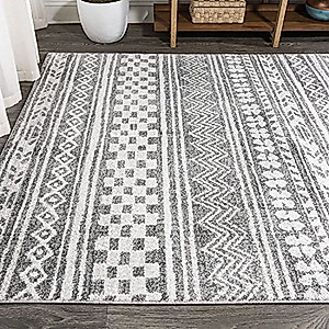 Eyely HOM303A-8 Moroccan Hype Imlil Tribal Geometric Stripe Indoor Area Rug Bohemian,Casual;Vintage, Bedroom, Kitchen, Living Room, Easy-Cleaning, Non-Shedding, 8 X 10, Light Gray/Cream