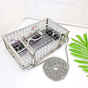 JUBOO PARADISE Women Cage Metal Evening Clutch Purse, Silver Crossbody Shoulder Bag for Women with Strong Chain Strap (Silver)