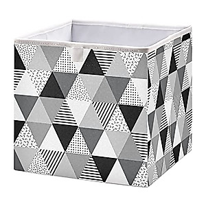 CaTaKu Black and White Geometric Cubes Storage Bins 11 inch Collapsible Fabric Storage Baskets Shelves Organizer Foldable Decorative Bedroom Storage Boxes for Organizing Home