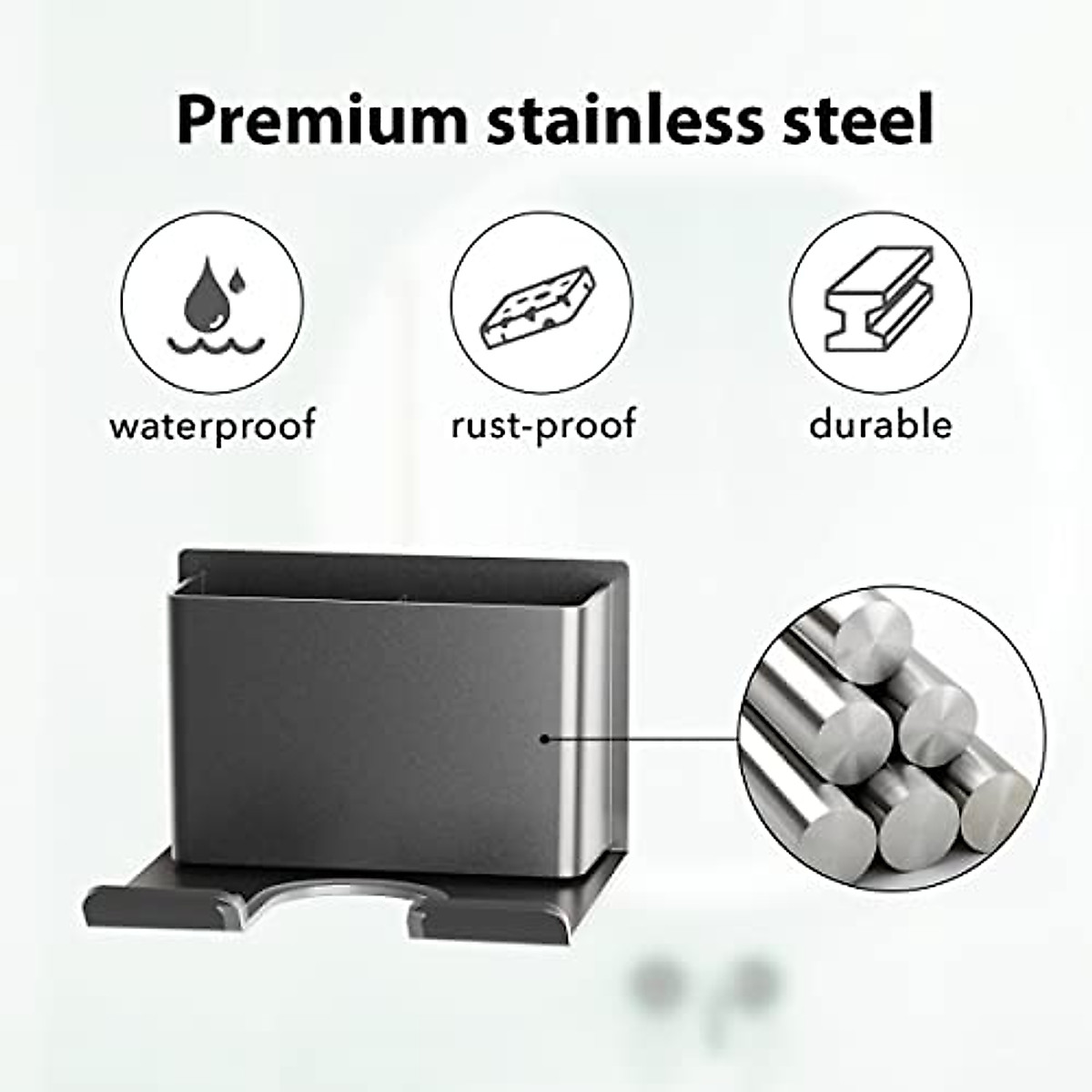 susswiff Hair Dryer Holder, with Caddy and Plug Hook, Metal Blow Dryer Holder Wall Mount, Self-Adhesive Extra Sticky, Hair Rack for Hair Care Product, Small Straightener Curling Iron Hot Tool, Grey