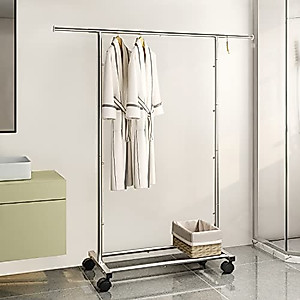 Simple Trending Clothing Garment Rack with Wheels and Bottom Shelves, Extendable, Chrome