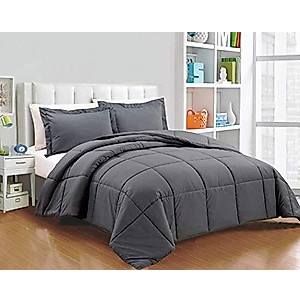 Chezmoi Collection 3-Piece Down Alternative Comforter Set (Queen, Gray)