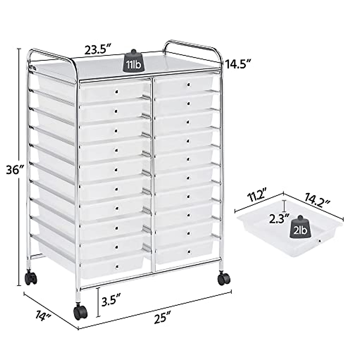 Yaheetech 20 Drawers Rolling Storage Cart Multipurpose Movable Organizer Cart Tools Scrapbook Paper Organizer on Wheels, White