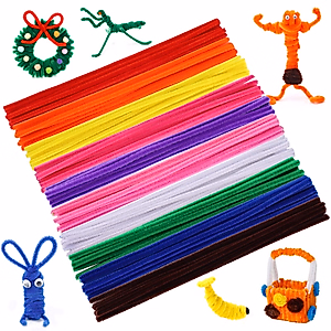 Caydo 100PCS Pipe Cleaners in 10 Colors, Multi-Color Chenille Stems Craft Supplies for Creative DIY Art and Crafts Decorations (6 mm x 12 Inch)