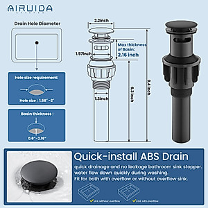 Airuida Vessel Sink Faucet, Matte Black Waterfall Spout Bathroom Faucet, Tall Single Handle One Hole Bowl Mixer Tap, Waterfall Spout Lavatory Vanity with Pop Up Drain