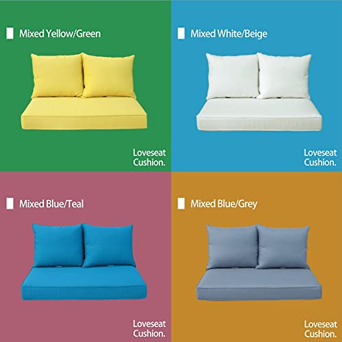 BOSSIMA Sunbrella Patio Furniture Cushions Comfort Deep Seat Glider Loveseat Cushion Indoor Outdoor Seating Cushions, Mixed Yellow/Green