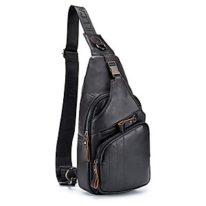 Leather Sling Bag Small Purse for Men Women Crossbady Bag Chest Bags Shoulder Backpack Cross Body Man Womens Water Resistant Vintage