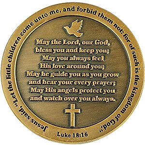 Baptism Coin, Baptismal Gift for Girls and Boys, Commemorative Keepsake Token, Catholic and Christian Religious Antique Gold Plated Prayer Challenge Coin