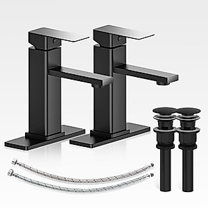 Casavilla Bathroom Faucet Set with Pop Up Drain, Single Handle Black Bathroom Sink Faucet with Deck Plate, Vanity Faucet for Bathroom Sink (1 Hole or 3 Holes), Farmhouse RV Sink Faucet-2 Sets