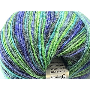Blue, Purple, Green, Grey Self-Striping Leonardo Color Yarn - DK Weight Merino Wool and Cotton Blend Yarn 50 Grams (1.75 Ounces) 190 Meters (207 Yards)