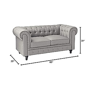 Container Furniture Direct Grace Collection Chesterfield Button Tufted Bonded Leather Living Room Loveseat, Grey