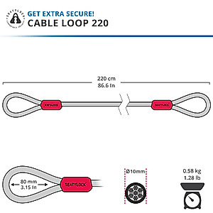 SeatyLock Bike Cable Lock - Anti Theft Triple Braided Steel Cable with Loops for Bike Security - Universal Fit Flexible Large Locking Cables for U Lock D Lock Chain Lock or Folding Lock - 86.6"