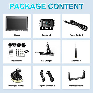 Fookoo 1080P 10" Wireless Backup Camera System, 10" Dual/Quad Split Monitor with Recording, IP69 Waterproof Rear/Front View Cameras, Parking Lines for RV/Truck/Trailer/Van(DW102)