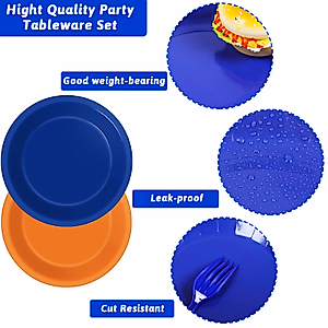 Wiooffen 96 Pcs Orange and Blue Birthday Party Plates Napkins Dart War Party Supplies Tableware Disposable Orange Blue Paper Dinnerware Decoration for Baby Shower Birthday Party, 24 Guests