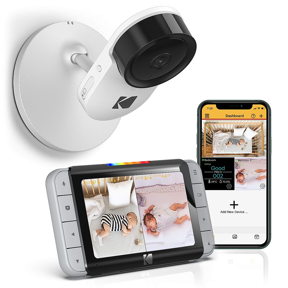 KODAK Cherish C520 WiFi Video Baby Monitor with Above-The-Crib View for Indoor Usage, HD Video on Parent Unit for Constant Monitoring and Phone App for Quick Check-ins