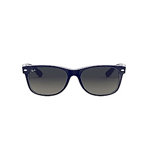 Ray-Ban RB2132 New Wayfarer Square Sunglasses, Matte Blue On Transparent/Light Grey Gradient Dark Grey, 52 mm