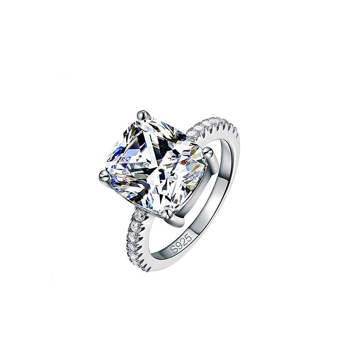 UNIQUFERANGER 4 Carat Cushion/Square/Asscher/Princess Cut Cubic Zirconia CZ Sterling Silver 925 Solitaire Wedding Engagement Ring (US Code 5-10) (6)