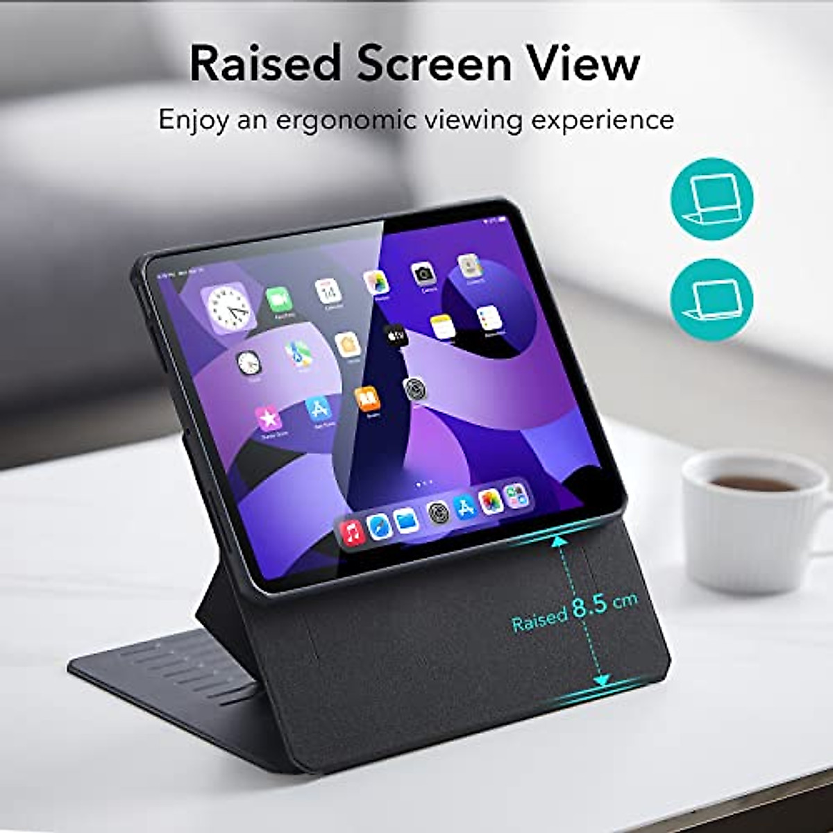 ESR for iPad Air 5th Generation Case 2022 / iPad Air 4th Case 2020, Rugged Protection, Detachable Magnetic Cover, Adjustable Portrait/Landscape Stand with Raised Screen View, 8 Stand Angles, Black