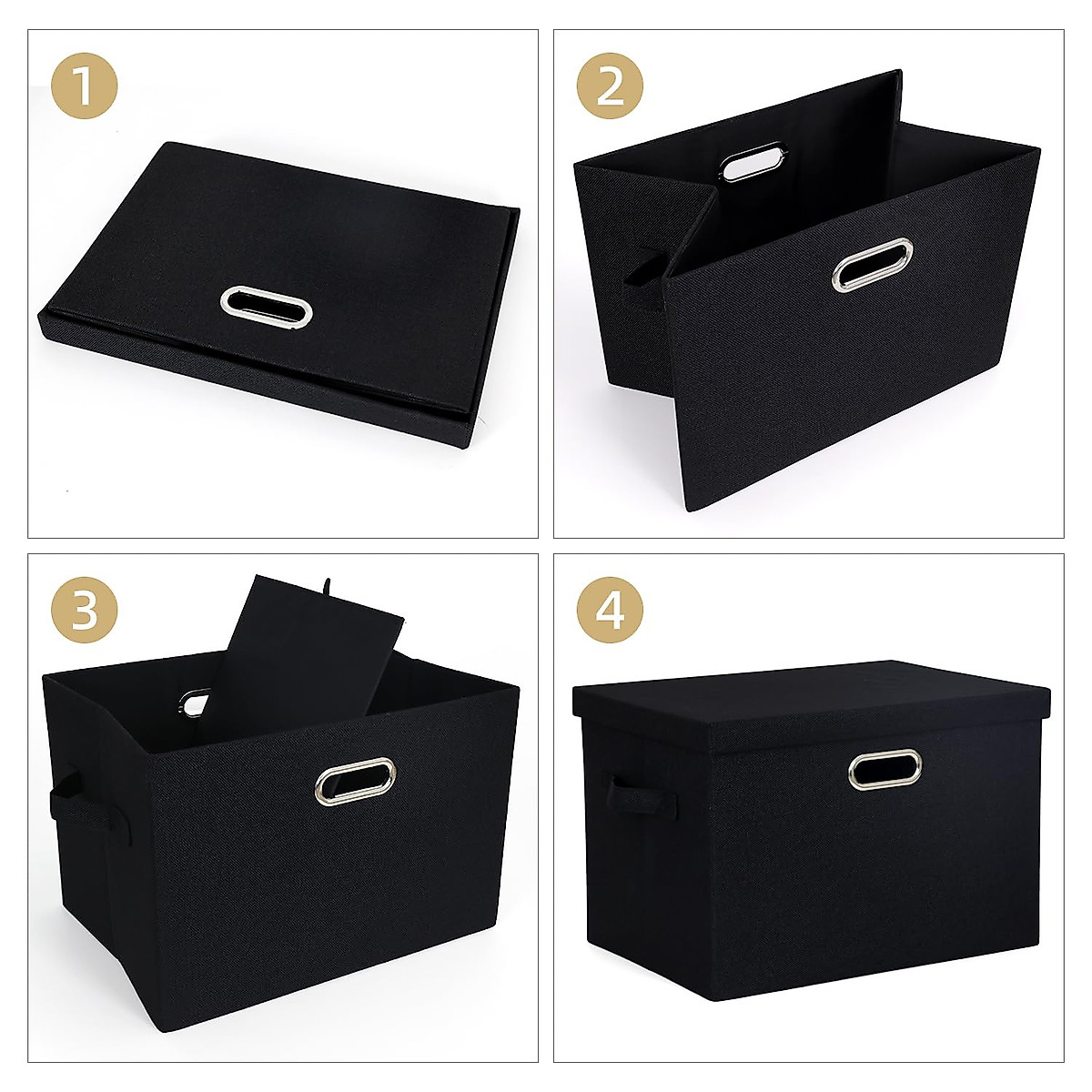 BinWhiz Storage Bins with Lid, Fabric Cube Bins Organizer Basket, Foldable Storage Box Containers with Handles for Closet Shelf Home Office Utility Room, 2-Pack (Small Size: 15x11x8.3 Inch, Black)