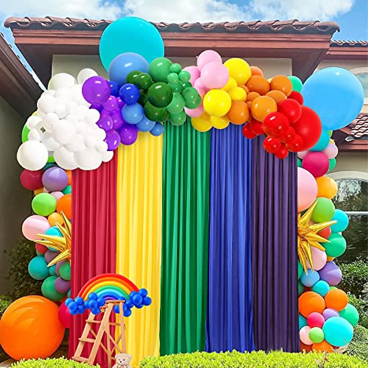 Rainbow Backdrop Curtains Rainbow Birthday Decorations for Unicorn Birthday Party Baby Shower Girl Decorations 5 Panels 2.5×7ft
