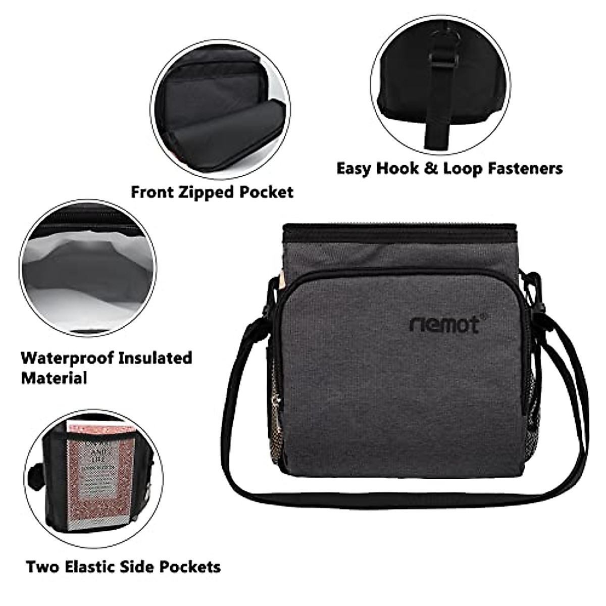 riemot Insulated Cup Holder Universal Organizer With Straps - Fits Roll on Luggages Scooters Strollers Shopping Carts Travel Accessories Cooler Bag Grey 900 ml