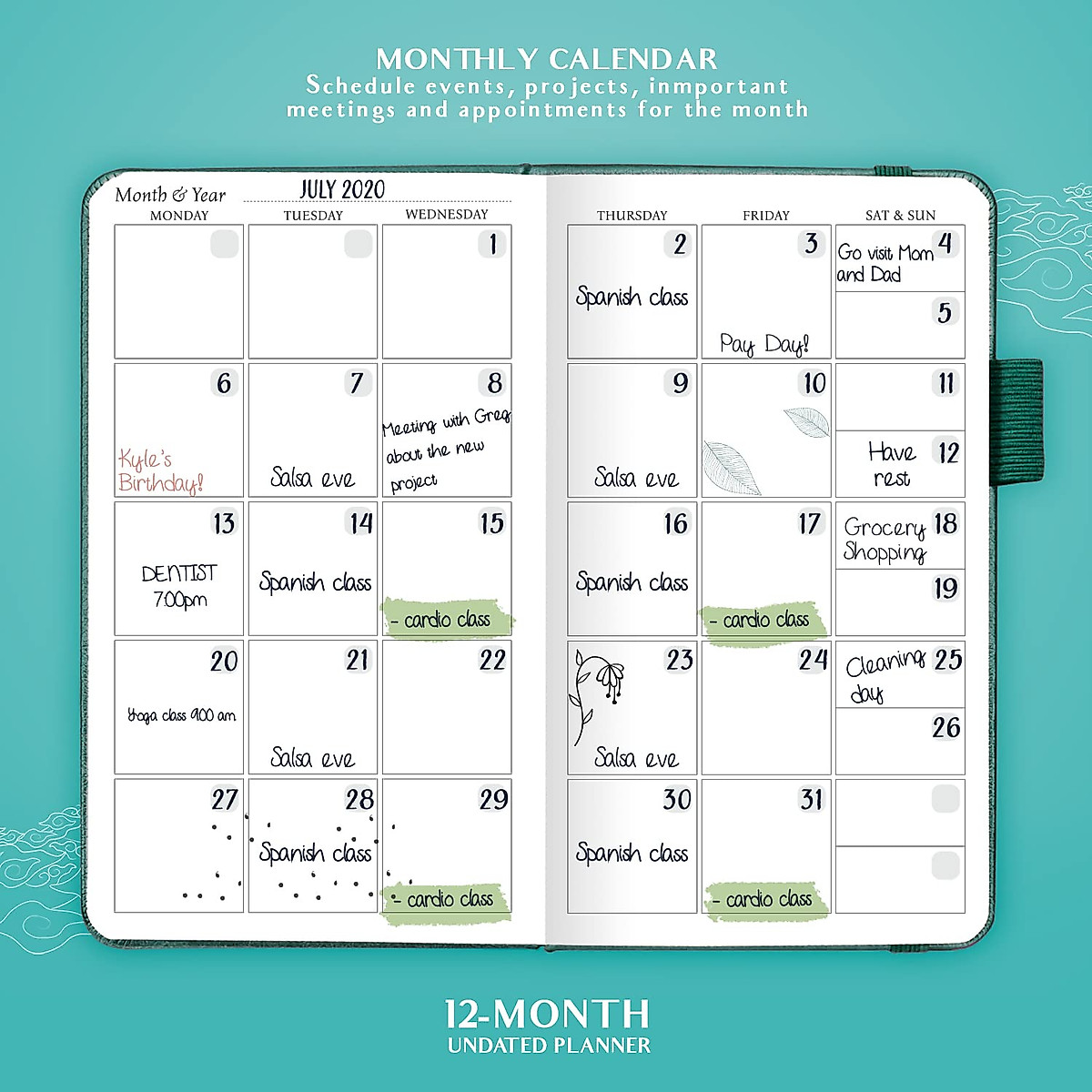 Legend Planner Pocket – Small Undated Monthly & Weekly Goal Journal and Calendar for Productivity, Mini Life Organizer Planner Perfect for Purse, Size: 3.5" x 6.2" Hardcover – Viridian Green