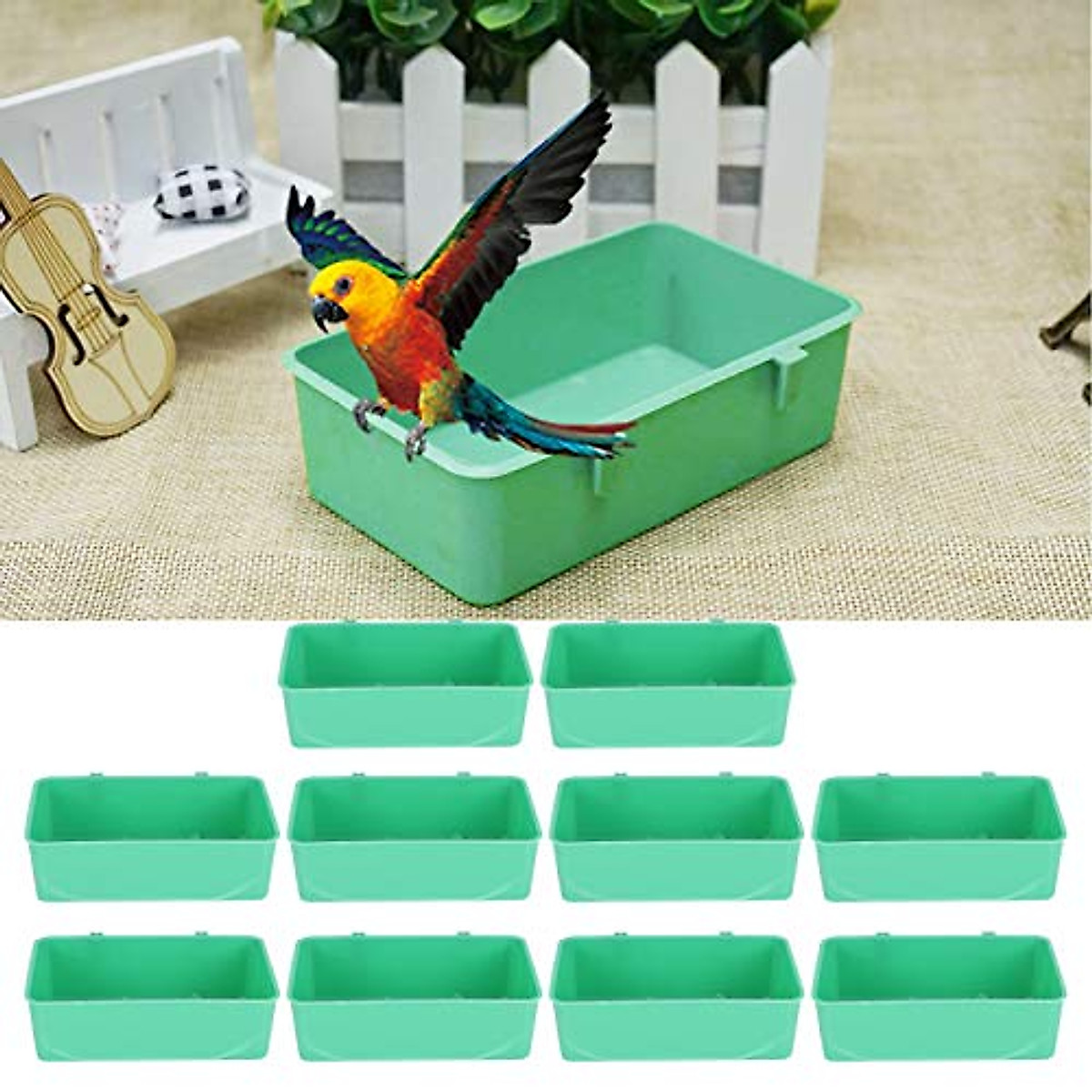 Leftwei 10Pcs Bird Food Water Feeder, Bird Seed Food Feeding Watering Dish Cups Plastic Hanging Bowl Trough Bird Bathtub Accessories for Poultry Parrot Pigeon Parakeet Budgie Cage
