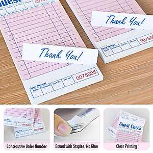 DGBDPACK Server Guest Checkbook, 5 Pack EP-3632-1 Server Note Book, Thick Server Paper with Guest Receipts, Waitress Notepads - 250 Orders Total (Pink, 6.75" x 3.5")