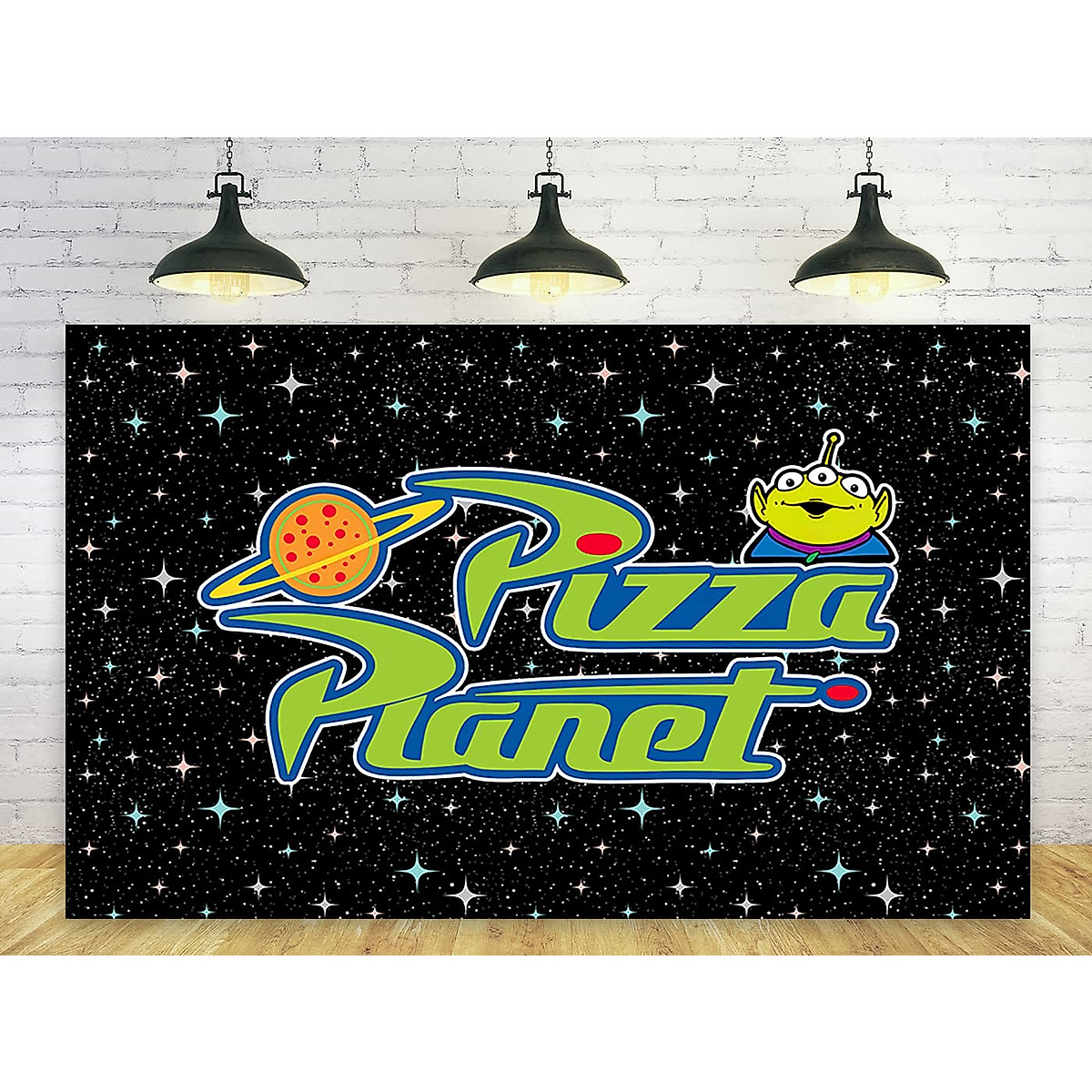 Pizza Planet Backdrop for Birthday Party Decorations Outspace Background for Baby Shower Party Cake Table Decorations Supplies Toy Story Theme Banner 5x3ft