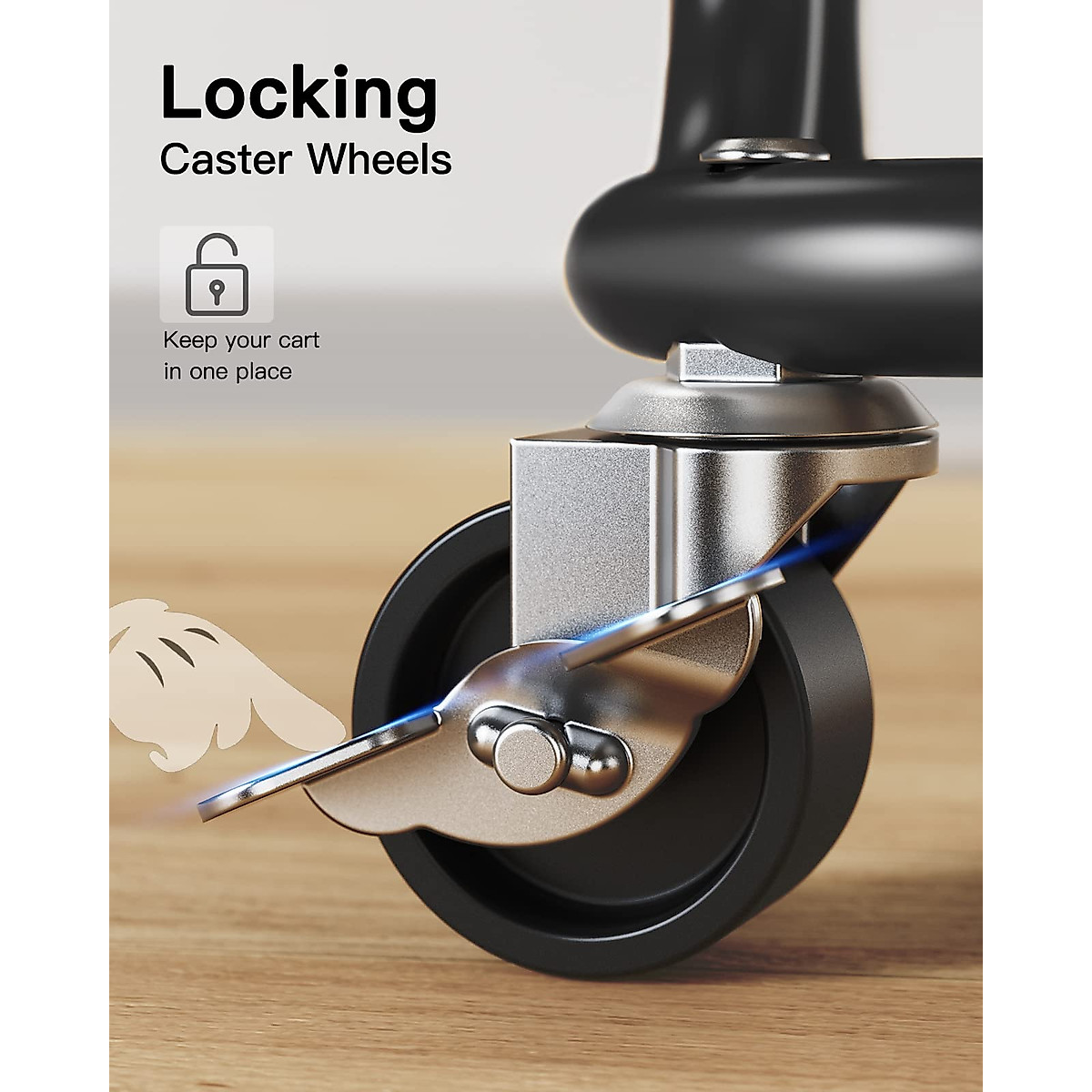 Totnz Rolling Utility Cart, 3-Tier Mesh Organization Cart with Lockable Wheels, Multi-Functional Storage Trolley for Office, Living Room, Kitchen, Laundry, Bathroom Storage, Black (TZUC01B)