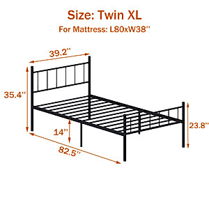 zunatu Classic Metal Bed Frame Platform Mattress Foundation with Classic Style Iron-Art Headboard/Footboard/Under Bed Storage/No Box Spring Needed/Twin XL Size Black