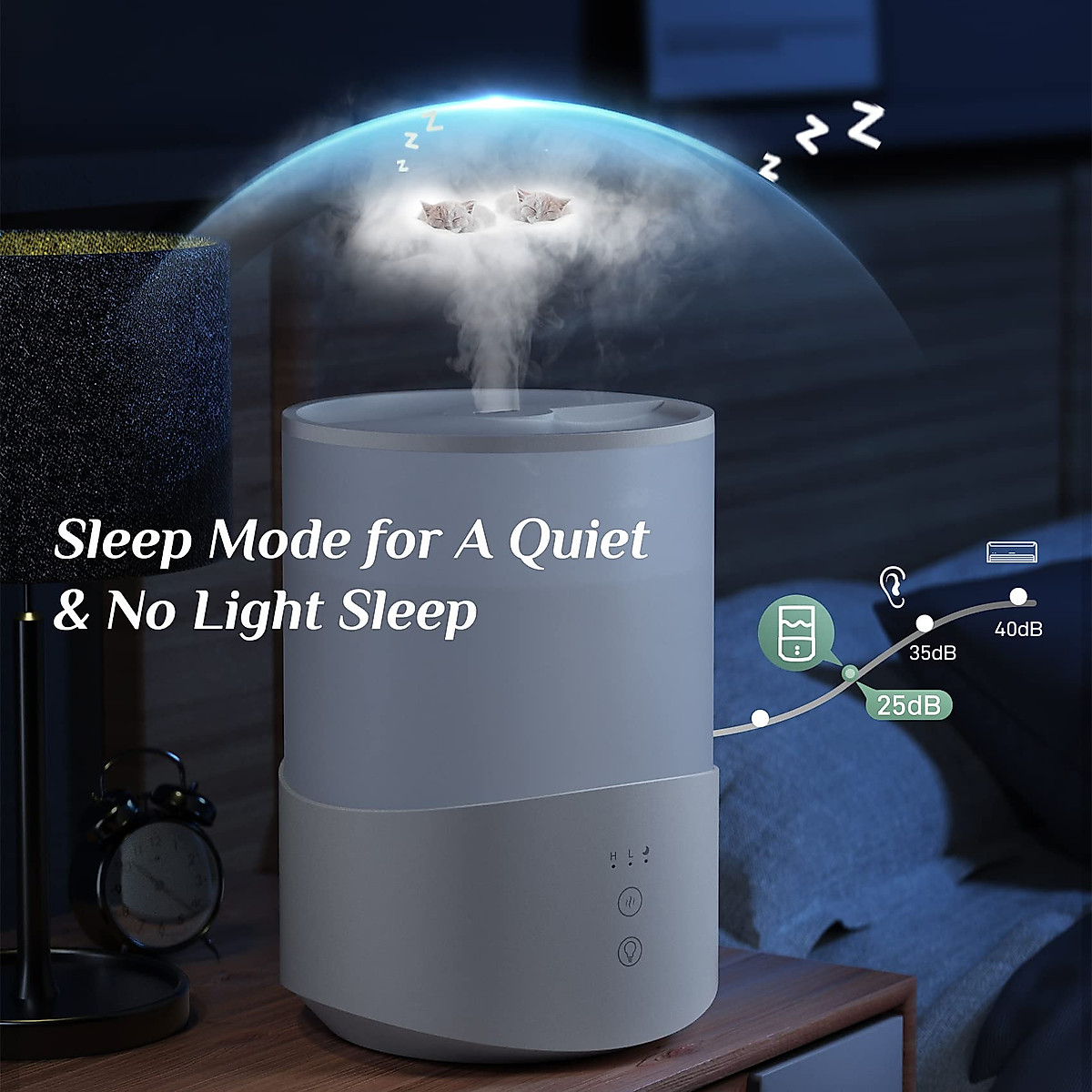 2500mL Cool Mist Humidifiers for Bedroom, Essential Oil Compatible, 7-Color Light, 25dB Quiet Run Up to 30H, BPA-Free Humidifiers for Large Room Plants Baby Room, Auto Shut Off, Easy to Clean