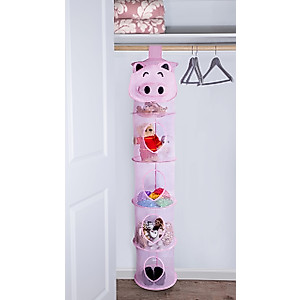 Handy Laundry 5 Tier Storage Organizer - 12" X 59" - Hang in Your Children's Room or Closet for a Fun Way to Organize Kids Toys or Store Gloves, Hats and Mittens. Attaches Easily to Any Rod. (Pig)