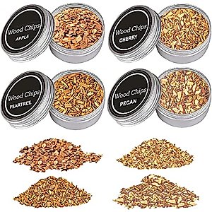 QUKLOGEN Smoking Wood Chips Cherry,Apple,Pecan and Peartree 4 Pack Smoker Infuser Wood Chips Set for Smoke Cocktails,Whisky,Bourbon,Drinks