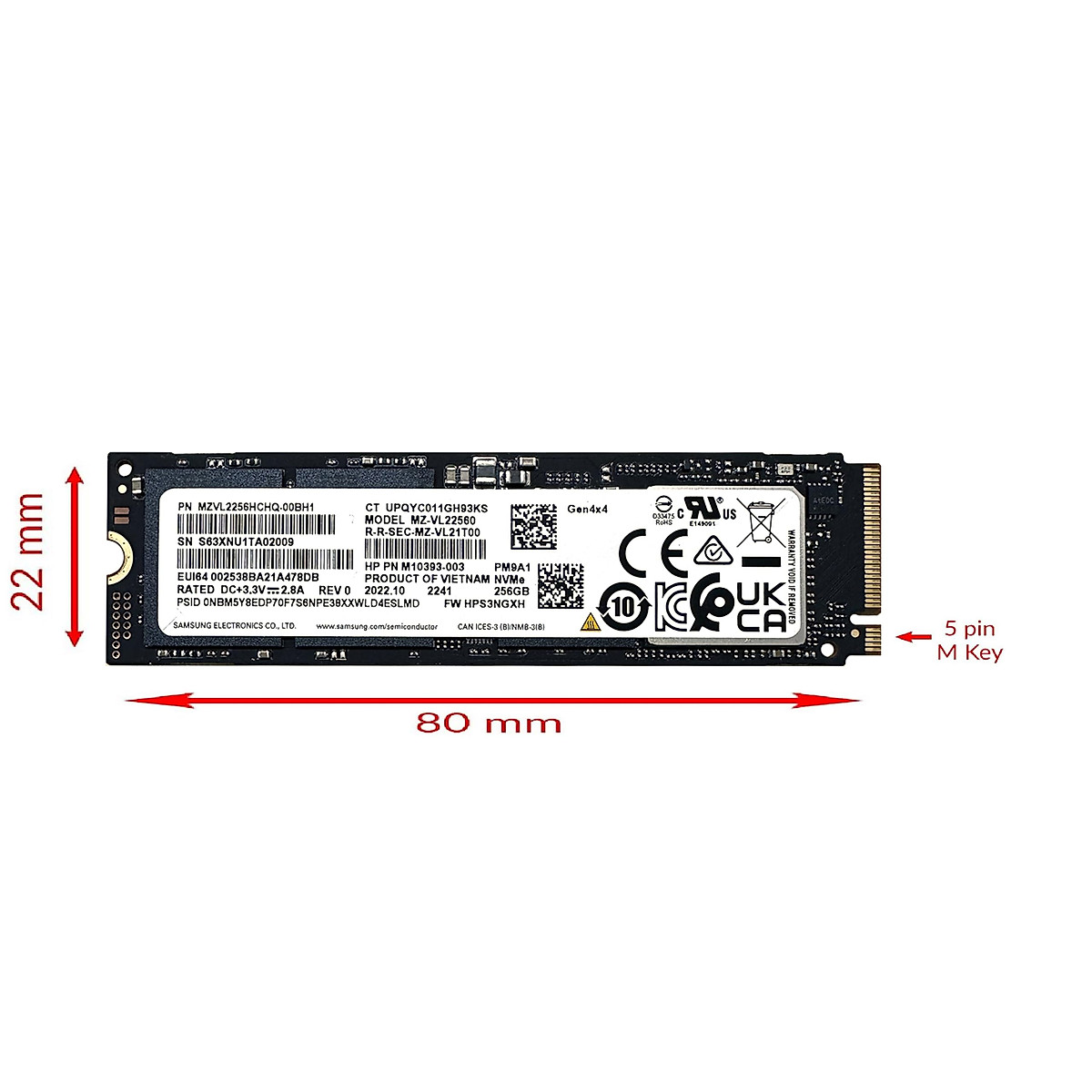 OEM Samsung PM9A1 256GB M.2 PCIe NVME Solid State Drive SSD OEM 80mm 2280 MZVL2256HCHQ Gen 4 M Key