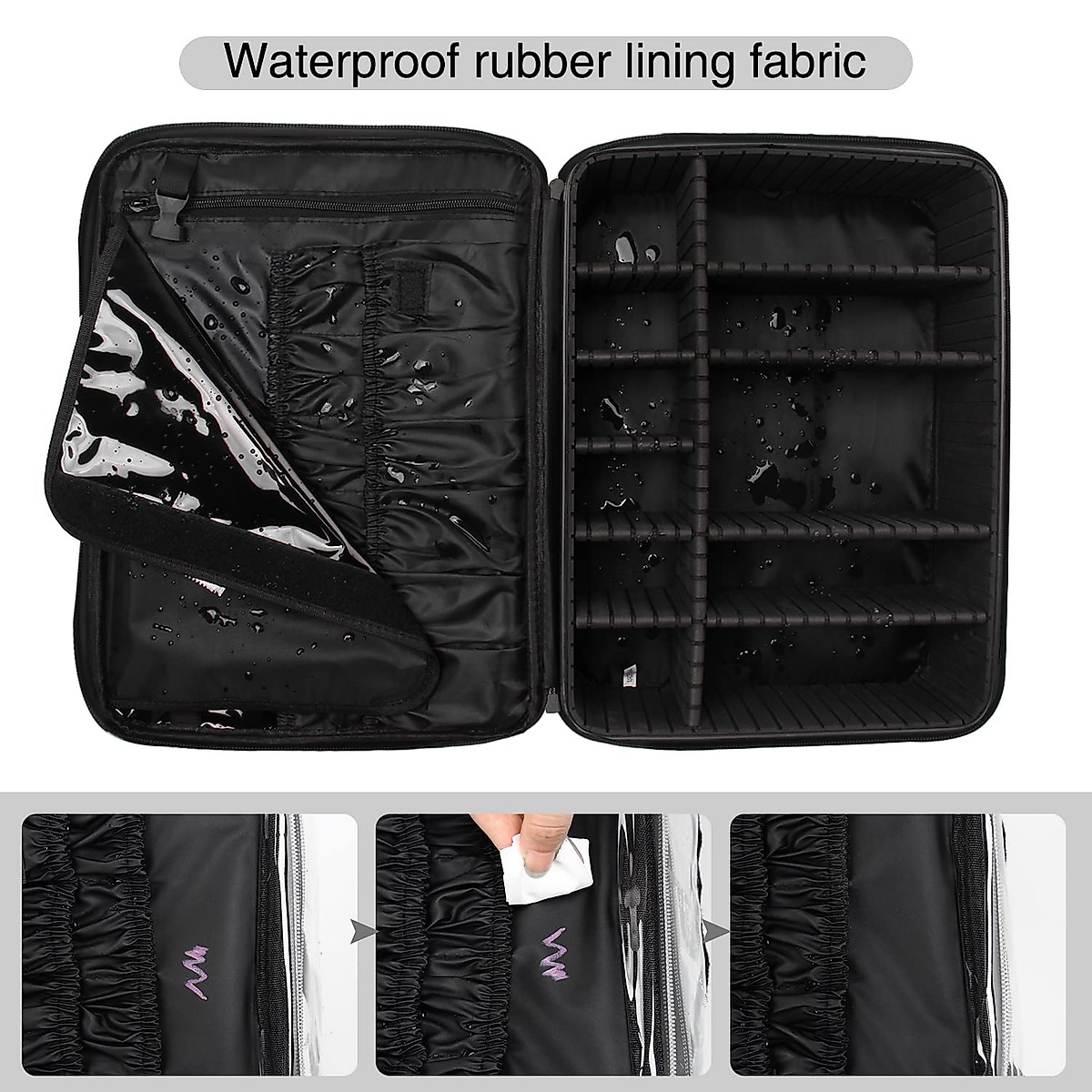 Relavel Extra Large Makeup Case Travel Makeup Train Case Professional Makeup Artist Bag Portable Nail Organizer Box Art Supply Case with Adjustable Dividers/Attach to Trolley/Shoulder Strap (Black)