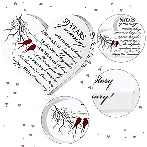 Qunclay Years of Marriage Gift Wedding Anniversary Heart Marriage Keepsake Decoration Gift for Couple Parent Women Mom Husband Wife (50th)