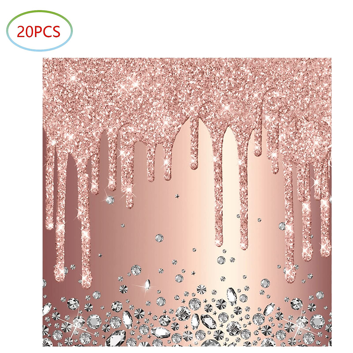 Pink Rose Gold Birthday Party Supplies, 20 Plates and 20 Napkins, Pink Rose Gold Theme Birthday Party Decoration for Girls Women